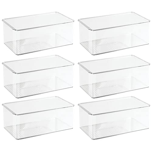 mDesign Stackable Plastic Closet Storage Container Bin Box with Hinge Lid for Organizing Shoes, Booties, Pumps, Sandals, Wedges, Flats, Heels - Lumiere Collection - 6 Pack - Clear