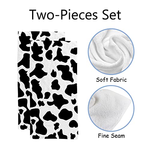 Highly Absorbent Hand Towels,Cow Pattern Print Bath Towel with Single-Side Printing,Fingertip Towels for Bathroom,Kitchen,2 Pcs 30inch x 15inch