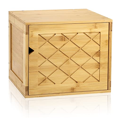 Fasmov Cube Storage Organizer, Bamboo Cube Bookshelf, Stackable Connect Storage Cube Cubby Organizer with Door, Stackable Cubes Bin for Bedroom, Home and Office