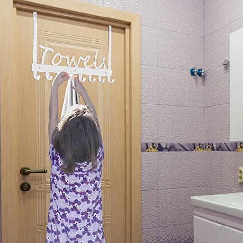 Over The Door Towel Hooks, Towel Rack Wall Mount Towel Holder for Bathroom, Kitchen, Metal Bath Organizer for Door Robe Hooks(White)