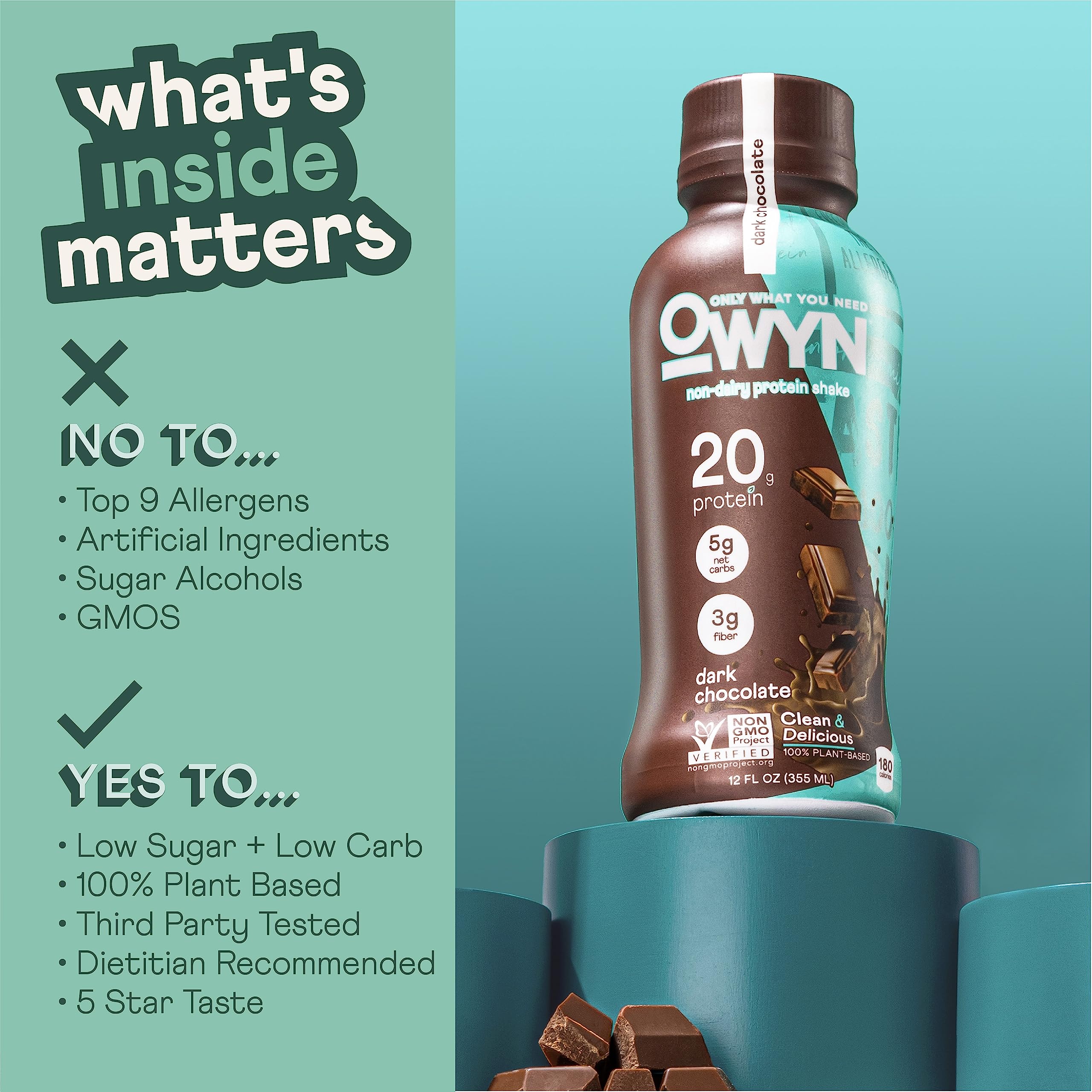OWYN Only What You Need Plant Based Protein Shake, 20g Vegan Protein from Organic Pumpkin Seed, Flax, Pea Blend, Prebiotic Supplement, Superfood Greens, Gluten & Soy-Free (Variety Pack, 12 Pack)