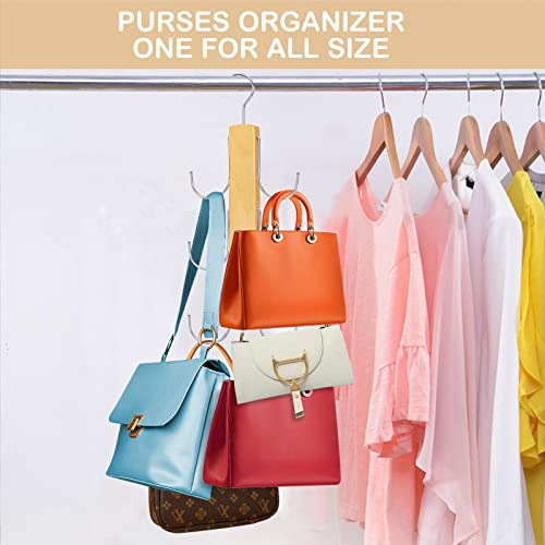 Volnamal Purse Hanger Organizer for Closet 2 Pack, Wood Handbag Storage Holder Metal Hanging Space Saving Hook, Closet Organizers and Storage Scarves, Ties, Shawls, Backpacks, Belts