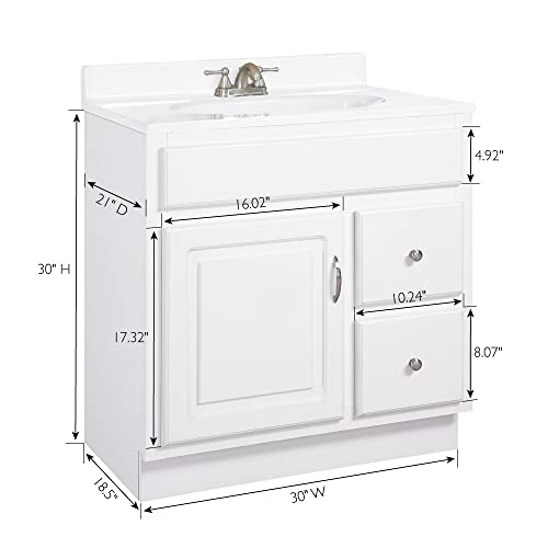 Design House Concord 30 Inch Bathroom Vanity, Ready to Assemble, Solid Wood, White, 587014