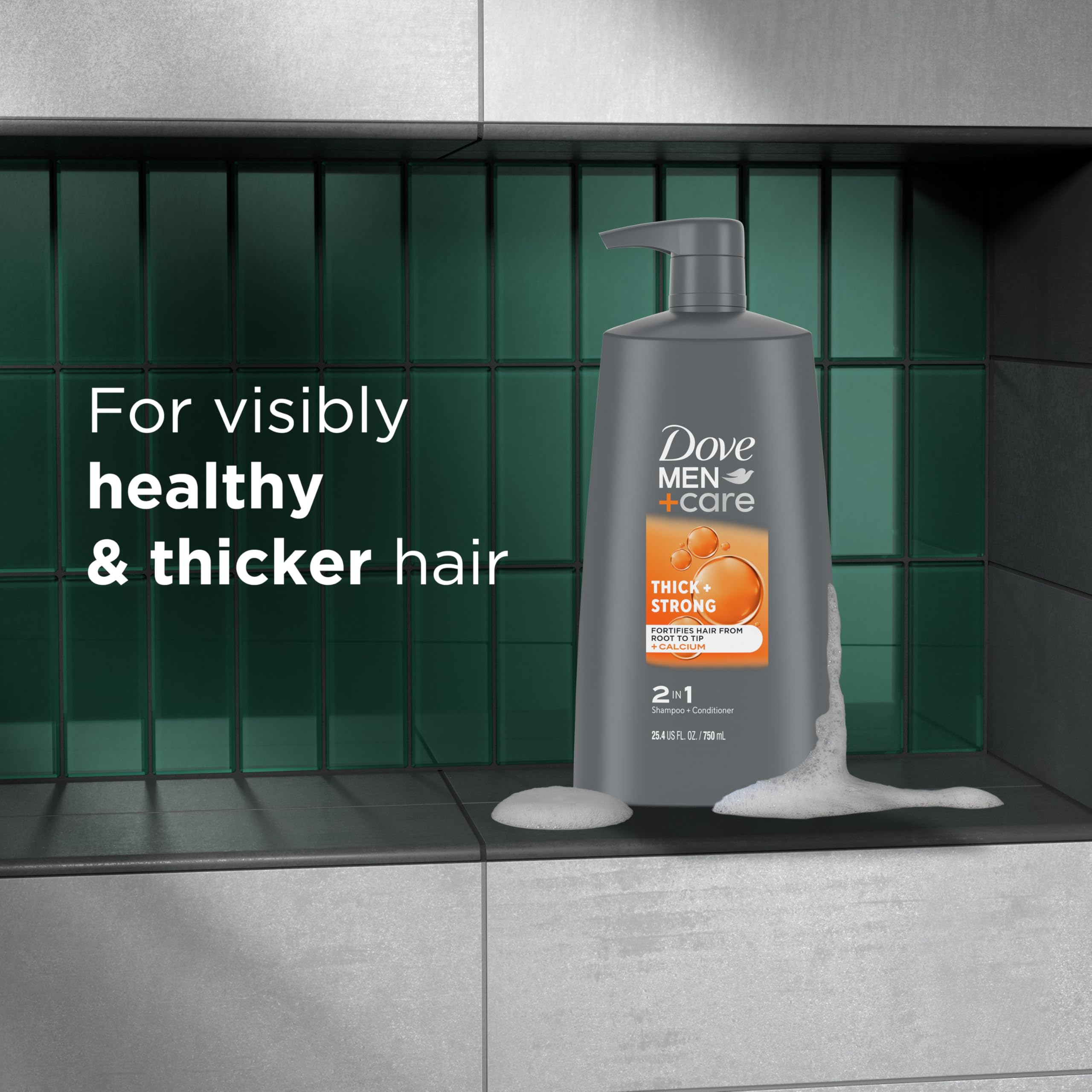 DOVE MEN+ CARE 2-in-1 Shampoo + Conditioner Thick + Strong 4 count for Fortifying Hair from Root to Tip, with Calcium, 25.4 oz