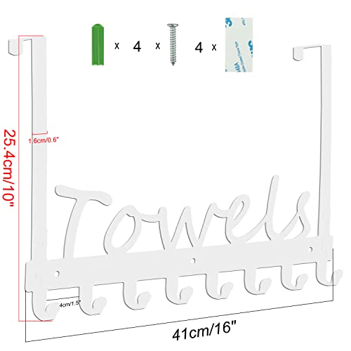 Over The Door Towel Hooks, Towel Rack Wall Mount Towel Holder for Bathroom, Kitchen, Metal Bath Organizer for Door Robe Hooks(White)