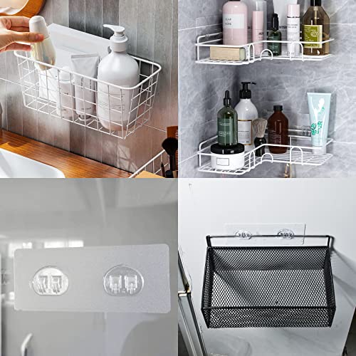 AccEncyc 6 Pack Shower Caddy Adhesive Replacement Heavy Duty Strong Sticky Hooks for Bathroom Shower Caddy Corner Shelf Clear - 2 Pack Three-Hook Adhesive and 4 Pack Double-Hook Adhesive