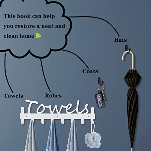 Over The Door Towel Hooks, Towel Rack Wall Mount Towel Holder for Bathroom, Kitchen, Metal Bath Organizer for Door Robe Hooks(White)