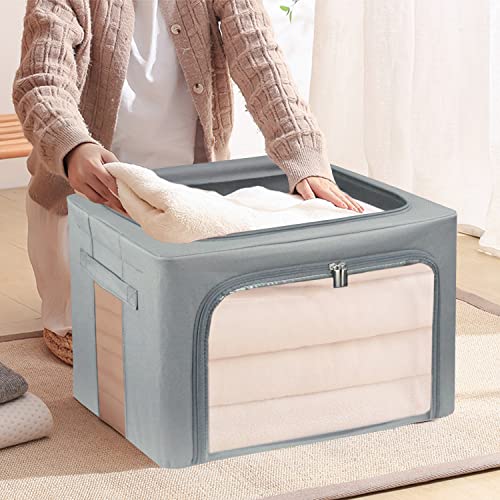 Clothes Storage Bins with Foldable Sturdy Frame and Carrying Handles,Stackable Storage Box for Closet Shelf Organizers for Seasonal Clothing,Blankets,Towel Bed Sheets,Toys Gift Others (Medium -40L x3PACK, Grey)
