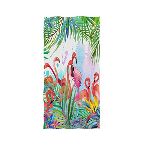 Tropical Flamingo Bird Leave Extra Large Hand Towels 30 X 15 Inch, Palm Tree Bath Bathroom Shower Towels Hand Washcloth Fingertip Towels Highly Absorbent for Hand,Face,Gym and Spa