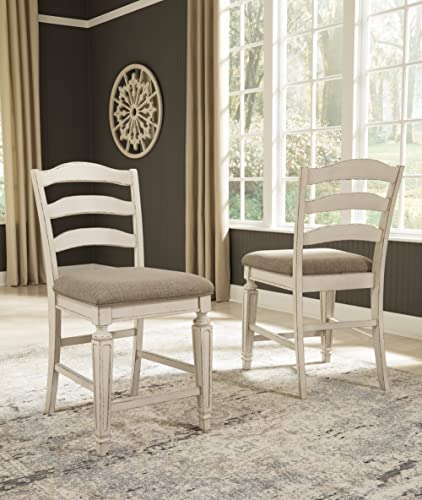 Signature Design by Ashley Realyn French Country 24.13" Counter Height Upholstered Barstool, 2 Count, Chipped White