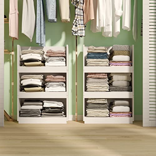 woodtalks Stackable Closet Shelves, Set of 3 1-Tier Shelf, Multi-Purpose Storage Closet Organizers, Open Dressers for Bedroom, Clothing Storage, Freestanding Storage Shelves, White Oak