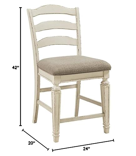 Signature Design by Ashley Realyn French Country 24.13" Counter Height Upholstered Barstool, 2 Count, Chipped White
