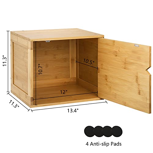 Fasmov Cube Storage Organizer, Bamboo Cube Bookshelf, Stackable Connect Storage Cube Cubby Organizer with Door, Stackable Cubes Bin for Bedroom, Home and Office