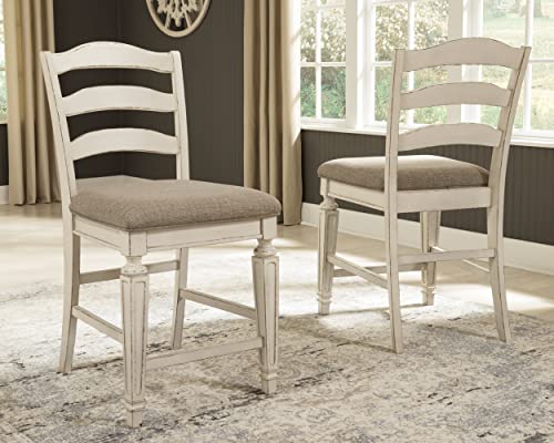 Signature Design by Ashley Realyn French Country 24.13" Counter Height Upholstered Barstool, 2 Count, Chipped White