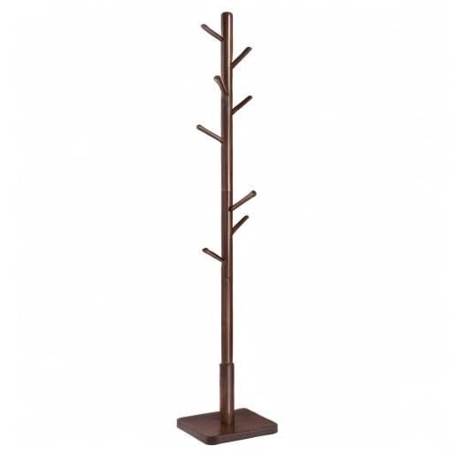 VASAGLE Solid Wood Coat Rack, Free Standing Hall Coat Tree with 8 Hooks, 3 Height Options, for Coats, Hats, Bags, Purses, for Entryway, Hallway, Rubberwood Hooks and Pole, Dark Walnut URCR010W01