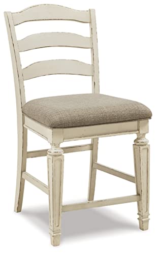 Signature Design by Ashley Realyn French Country 24.13" Counter Height Upholstered Barstool, 2 Count, Chipped White