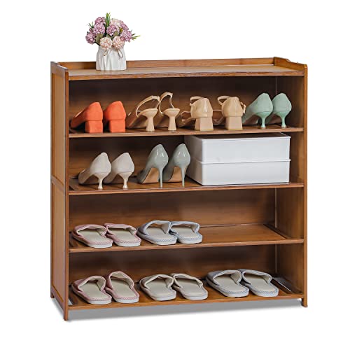 MoNiBloom Bamboo Shoe Storage Cabinet, Freestanding 5 Tier Shoes Organizer for 16-20 Pairs Living Room Entryway Office Mudroon Bedroom Balcony, Brown