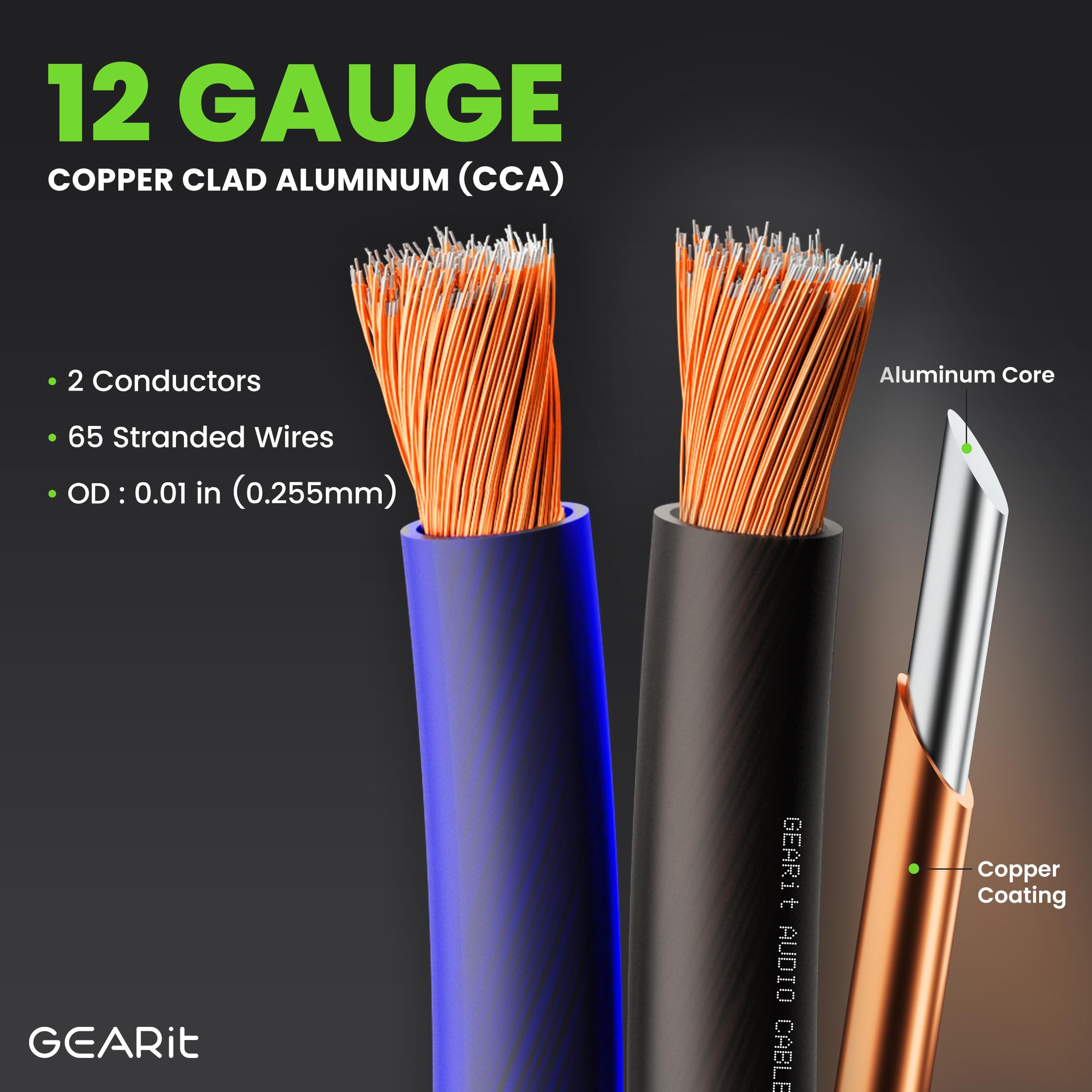 GearIT Pro Series 12 Gauge (2 x 4mm²) Speaker Wire Cable (30.4 Meters / 100 Feet/Black Blue) CCA HiFi Audio Speaker Cable Great Use for Car Audio and Home Theater Surround Sound Systems