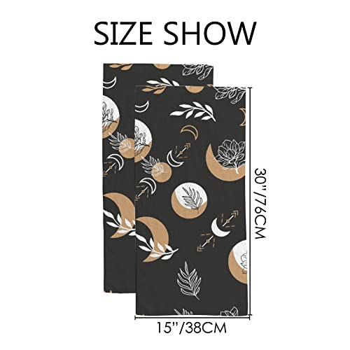 Hand Bath Towels 2 Pack Moon Leaves Magnolia Arrows Absorbent Face Fingertip Towels for Bathroom Kitchen Gym Spa Soft Hair Drying Cloth Quick Dry, 30 x 15 Inch