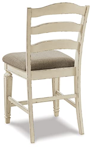 Signature Design by Ashley Realyn French Country 24.13" Counter Height Upholstered Barstool, 2 Count, Chipped White