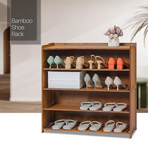 MoNiBloom Bamboo Shoe Storage Cabinet, Freestanding 5 Tier Shoes Organizer for 16-20 Pairs Living Room Entryway Office Mudroon Bedroom Balcony, Brown