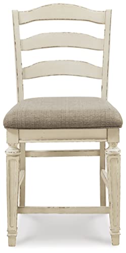 Signature Design by Ashley Realyn French Country 24.13" Counter Height Upholstered Barstool, 2 Count, Chipped White