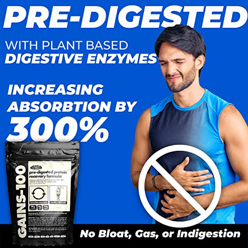Gains In Bulk GAINS-100 Pre-Digested Recovery Formula - Whey Protein, Vanilla Milkshake, 4.96 lb Dietary Supplement | Balanced Macronutrient Formula with 100% RDA Vitamins and Minerals from Whole Food