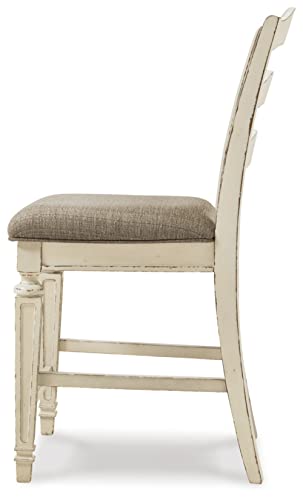 Signature Design by Ashley Realyn French Country 24.13" Counter Height Upholstered Barstool, 2 Count, Chipped White