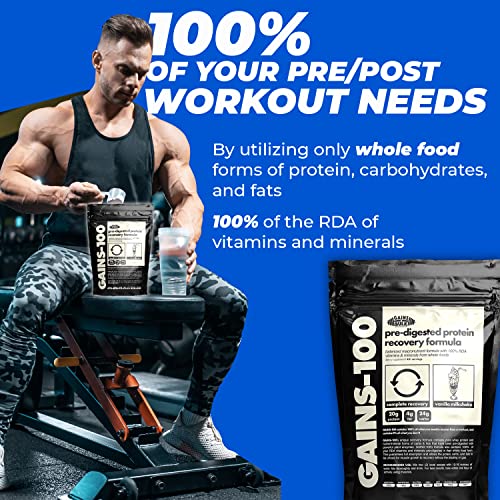 Gains In Bulk GAINS-100 Pre-Digested Recovery Formula - Whey Protein, Vanilla Milkshake, 4.96 lb Dietary Supplement | Balanced Macronutrient Formula with 100% RDA Vitamins and Minerals from Whole Food