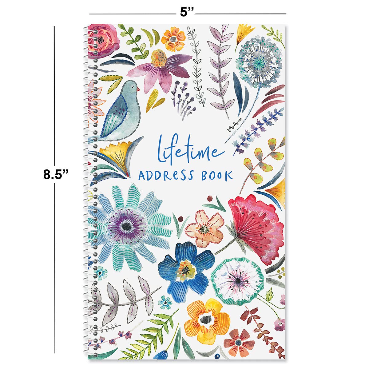 Current Embroidered Florals Address Book-94 Pages; Small 5" x 8-1/2" Size for Purse or Office,Spiral Bound Soft Cover Organizer for Contacts,Addresses,Email, & Phone Numbers + 50 Replacement Stickers