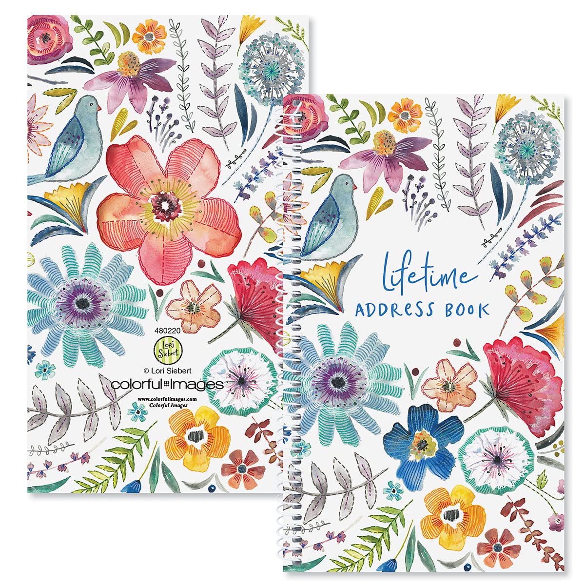 Current Embroidered Florals Address Book-94 Pages; Small 5" x 8-1/2" Size for Purse or Office,Spiral Bound Soft Cover Organizer for Contacts,Addresses,Email, & Phone Numbers + 50 Replacement Stickers