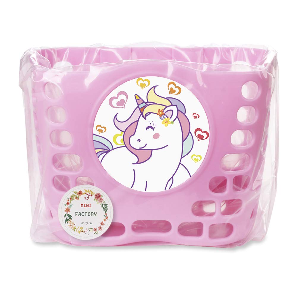 Kid's Bike Basket Accessories Set, Lovely Pink Unicorn Pattern Bicycle Front Handlebar Basket Bell, Streamer for Kid Bike