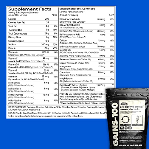 Gains In Bulk GAINS-100 Pre-Digested Recovery Formula - Whey Protein, Vanilla Milkshake, 4.96 lb Dietary Supplement | Balanced Macronutrient Formula with 100% RDA Vitamins and Minerals from Whole Food