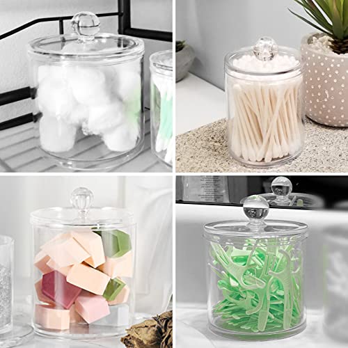 MYITYARD Plastic Apothecary Jars with lid Set, 3 Pack Clear Qtip Holder Dispenser Bathroom Organizer Canisters for Cotton Swab Floss Makeup Sponges
