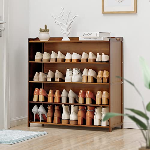 MoNiBloom Bamboo Shoe Storage Cabinet, Freestanding 5 Tier Shoes Organizer for 16-20 Pairs Living Room Entryway Office Mudroon Bedroom Balcony, Brown