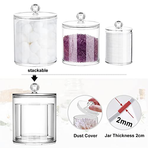 MYITYARD Plastic Apothecary Jars with lid Set, 3 Pack Clear Qtip Holder Dispenser Bathroom Organizer Canisters for Cotton Swab Floss Makeup Sponges