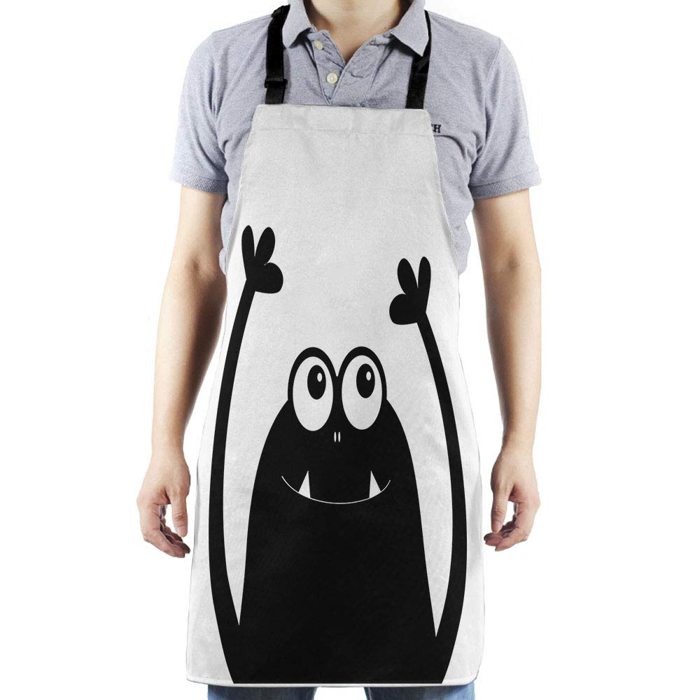 HGOD DESIGNS Monster Kitchen Apron,Funny Black Monster Head With Two Eyes And Teeth Fang Kitchen Aprons For Women Men For Cooking Gardening Adjustable Home Bibs,Adult Size