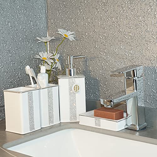 CAAHANJIA Bathroom Accessories Set 4 Pcs-Ceramic Gift Set Soap Dispenser Pump & Toothbrush Holder & Tumbler Cup & Soap Dish - Bathroom Home Decor Clearance, Countertop Vanity Organize (White01)