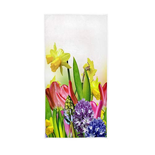 OTVEE Spring Summer Colorful Tulip Flowers Towels Hand Washcloths 30x15 inch Polyester Fingertip Towel for Home Hotel Bathroom Decoration