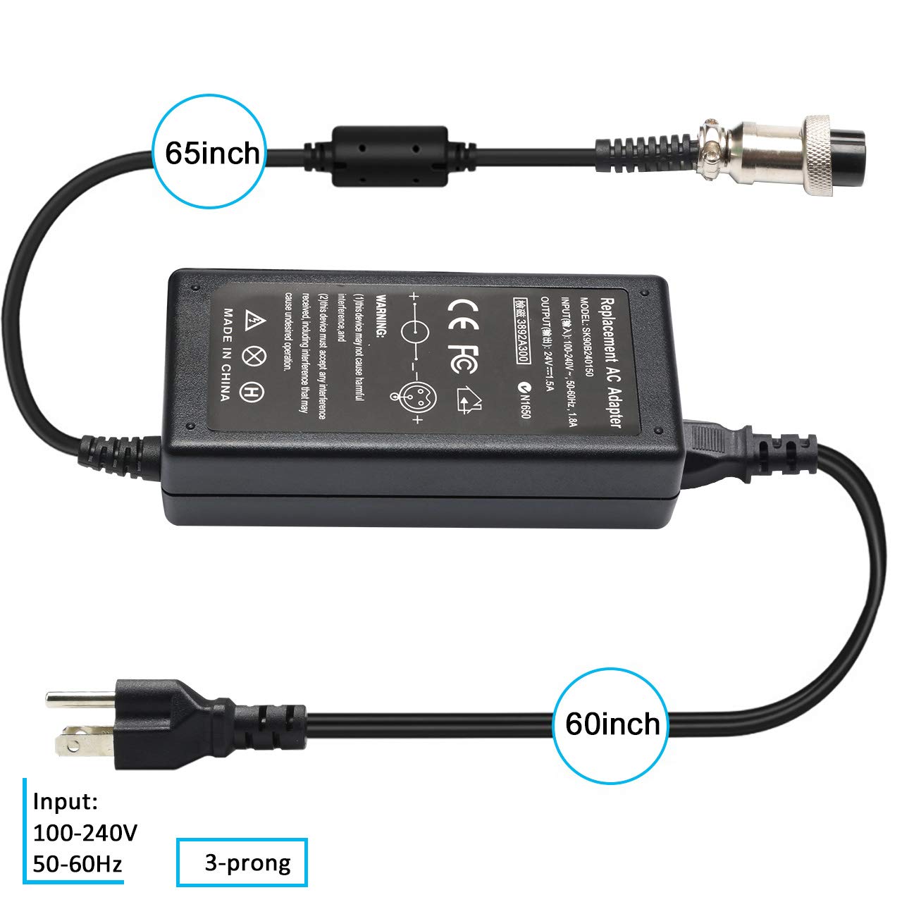 24V 1.5A 36W Electric Scooter E100 E200 E300 Battery New Upgrade 3-Interface Charger Inline for Razor E100 E200 E300 E125 E150 E500 E175 PR200,MX350 E225S E325S, Pocket Mod, Sports Mod, and Dirt Quad