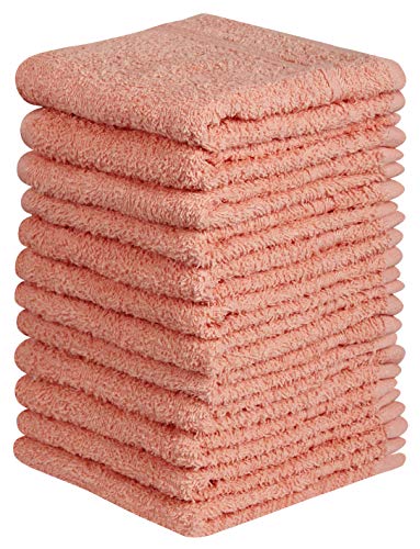 Beauty Threadz - Pack of 12 Washcloths 100% Ring Spun Cotton Premium Quality 12x12 inch Face Towel Highly Absorbent, Ultra Soft & Fade Resistant 400 GSM Wash Cloth Set (Petal Pink)