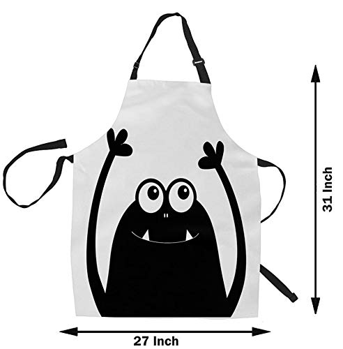 HGOD DESIGNS Monster Kitchen Apron,Funny Black Monster Head With Two Eyes And Teeth Fang Kitchen Aprons For Women Men For Cooking Gardening Adjustable Home Bibs,Adult Size