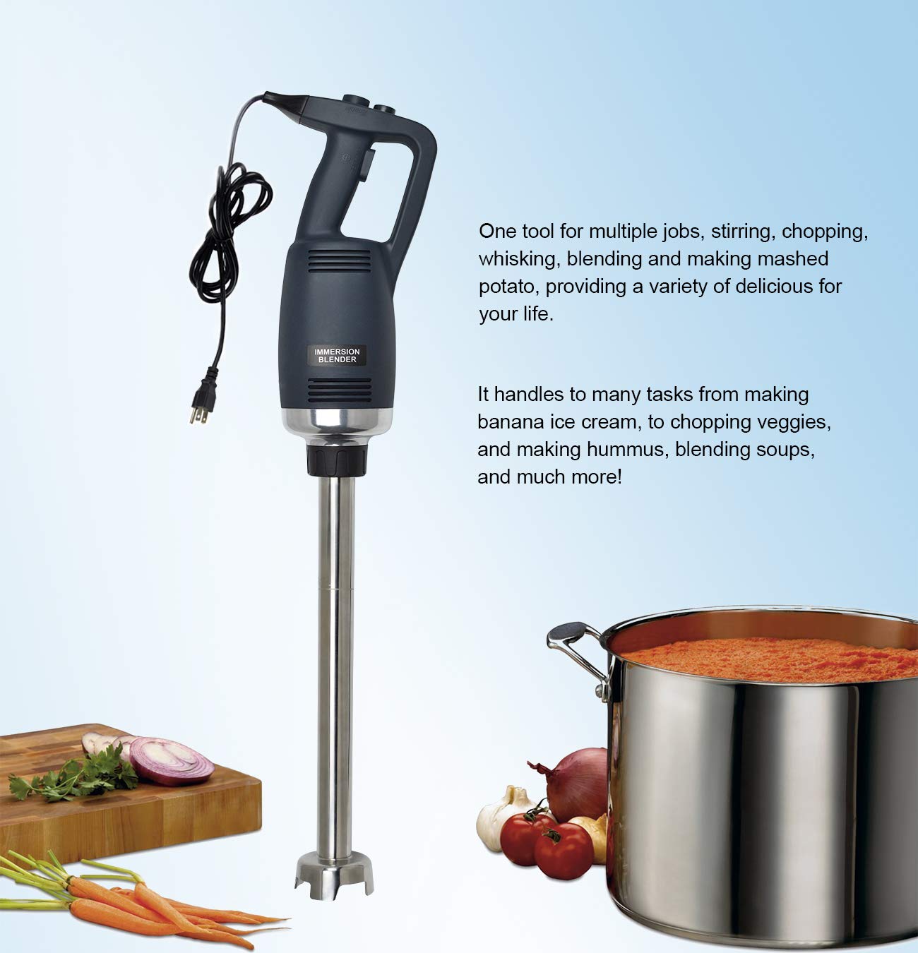 Zz Pro Commercial Electric Big Stix Immersion Blender Hand Held Variable Speed 750 Watt Mixer with 16-Inch Removable Shaft, 35-Gallon Capacity(LW750S16)
