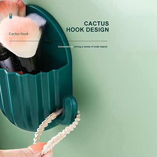 Gecau 4PC Cactus Shape Storage Box - Punch-Frees Cartoon Soap Holder - Wall Mounted Makeup Tool Container for Shower Toilet Bathroom Kitchen