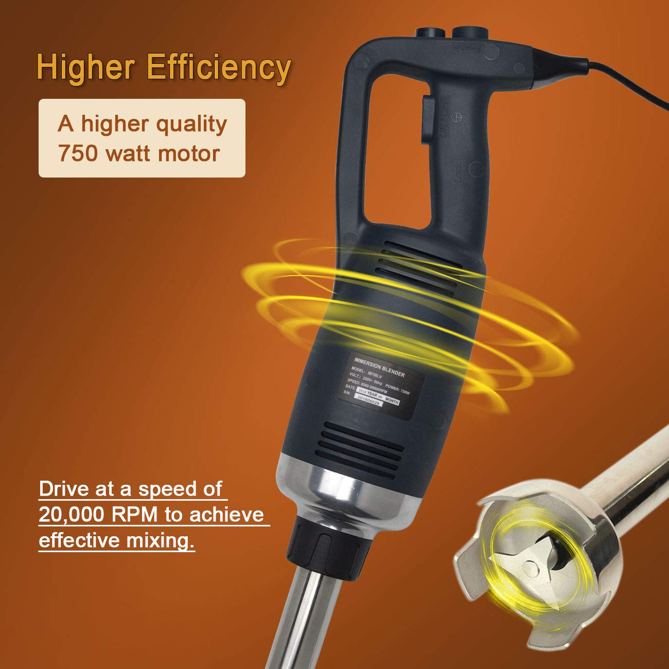 Zz Pro Commercial Electric Big Stix Immersion Blender Hand Held Variable Speed 750 Watt Mixer with 16-Inch Removable Shaft, 35-Gallon Capacity(LW750S16)