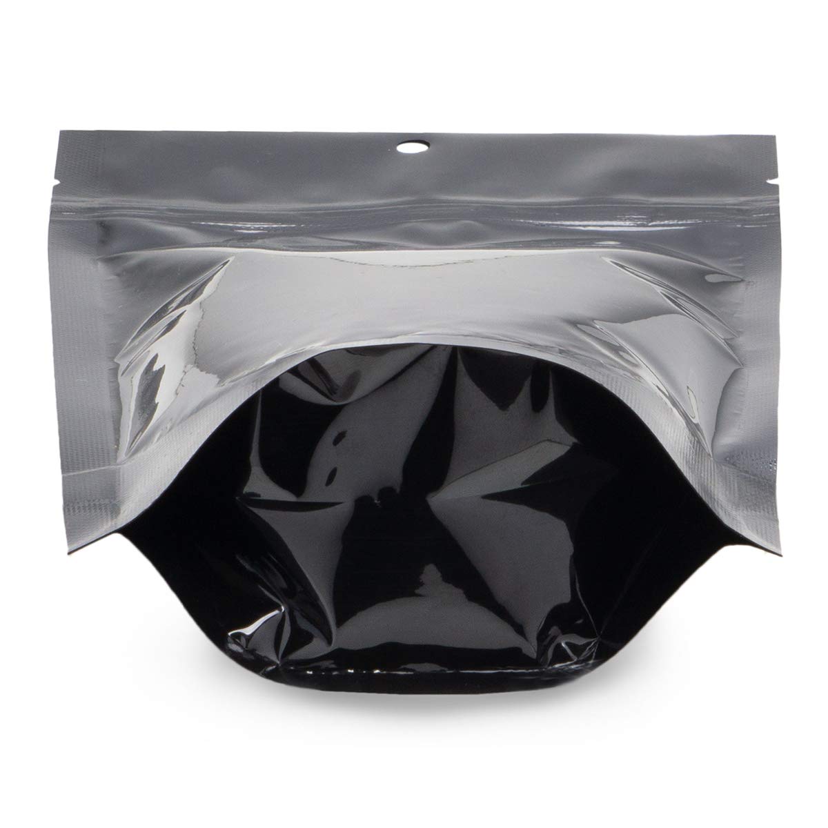 100 Pack Glossy Black Mylar Nylon 4 Mil 5" x 8.5" Stand Up Food Pouch Zip Lock Smell Proof Bags