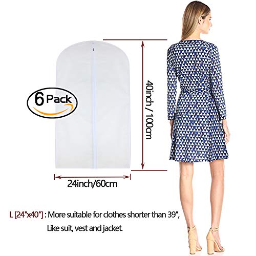 Garment Bag Clear 24'' x 40'' Suit Garment Bags White Breathable Full Zipper Dust Cover for Suit Dance Clothes Closet Pack of 6