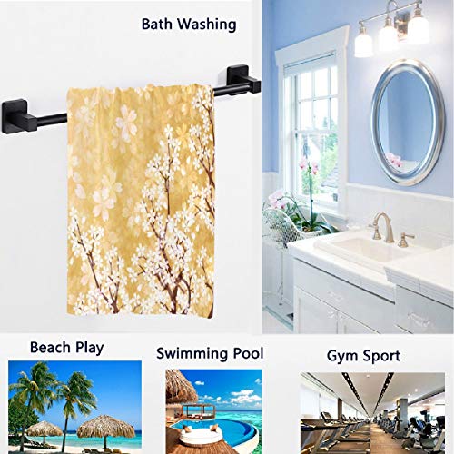 ZzWwR Stylish Beautiful Spring Japanese Cherry Blossoms Print Soft Highly Absorbent Guest Large Home Decorative Hand Towels Multipurpose for Bathroom, Hotel, Gym and Spa (16 x 30 Inches,Golden)