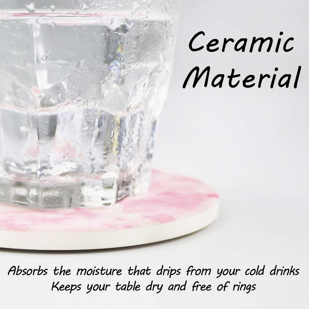 AD Set of 6 Coasters for Drinks Absorbing Round Ceramic Stone Coaster with Cork Base Tabletop Protection Mat for Mugs and Cups,Office,Kitchen (Pind Marble with Holder)