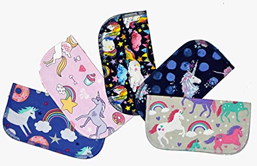 2 Ply Printed Flannel 8x8 Inches Set of 5 Little Wipes Unicorn Fantasy